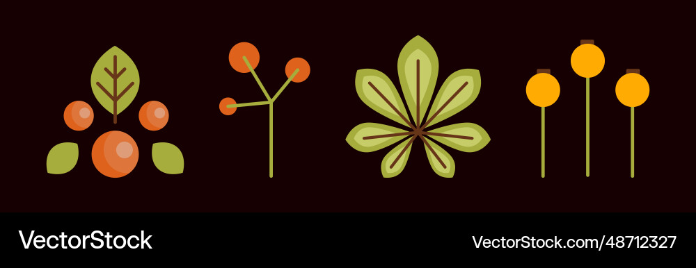 Forest flora and plant flat icon on black Vector Image