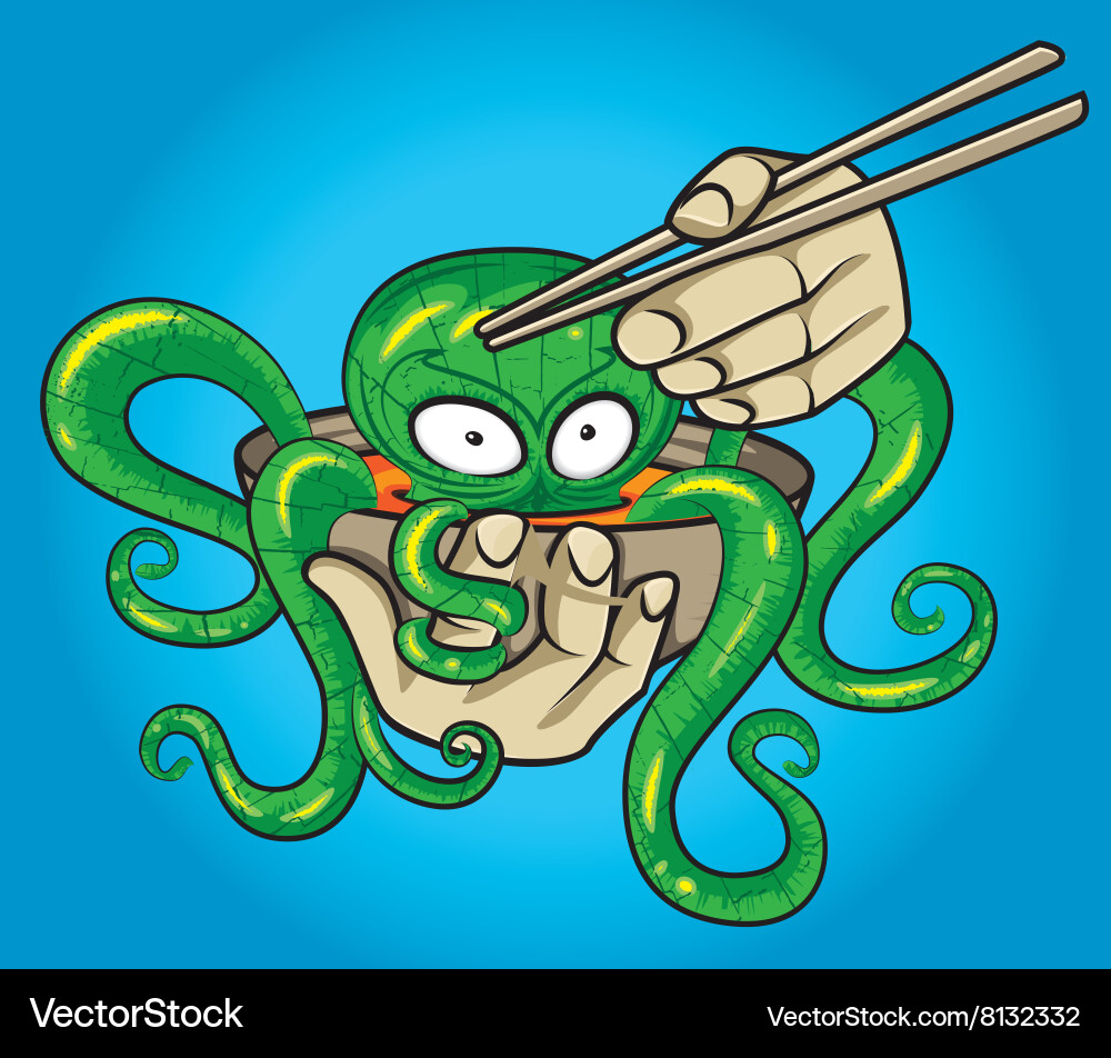 Asian exotic octopus soup and chopsticks Vector Image