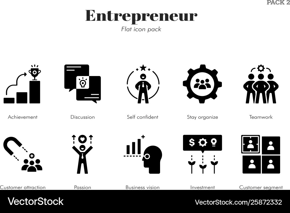 Entrepreneur icons solid pack Royalty Free Vector Image