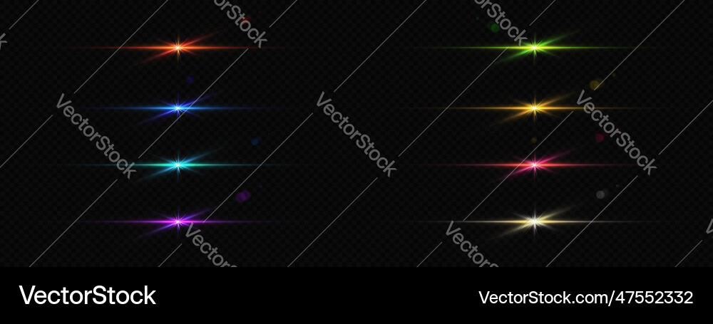 Flare light line and sparkle glow gleam set Vector Image