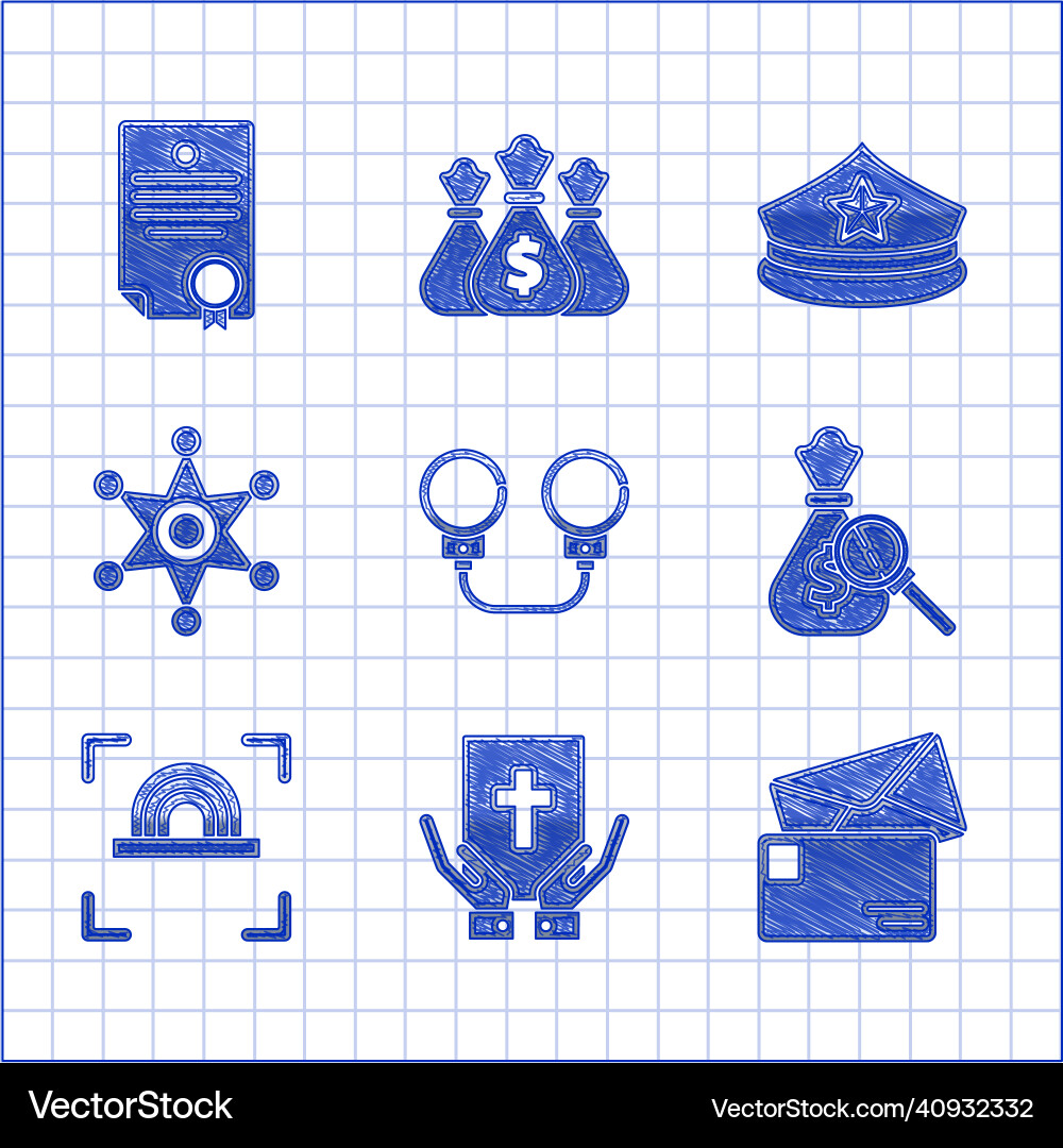 Set handcuffs oath on the holy bible envelope Vector Image