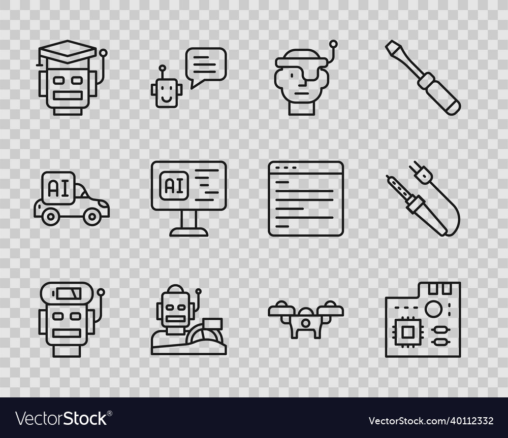 Set line robot low battery charge motherboard Vector Image Set line robot low battery charge motherboard Vector Image
