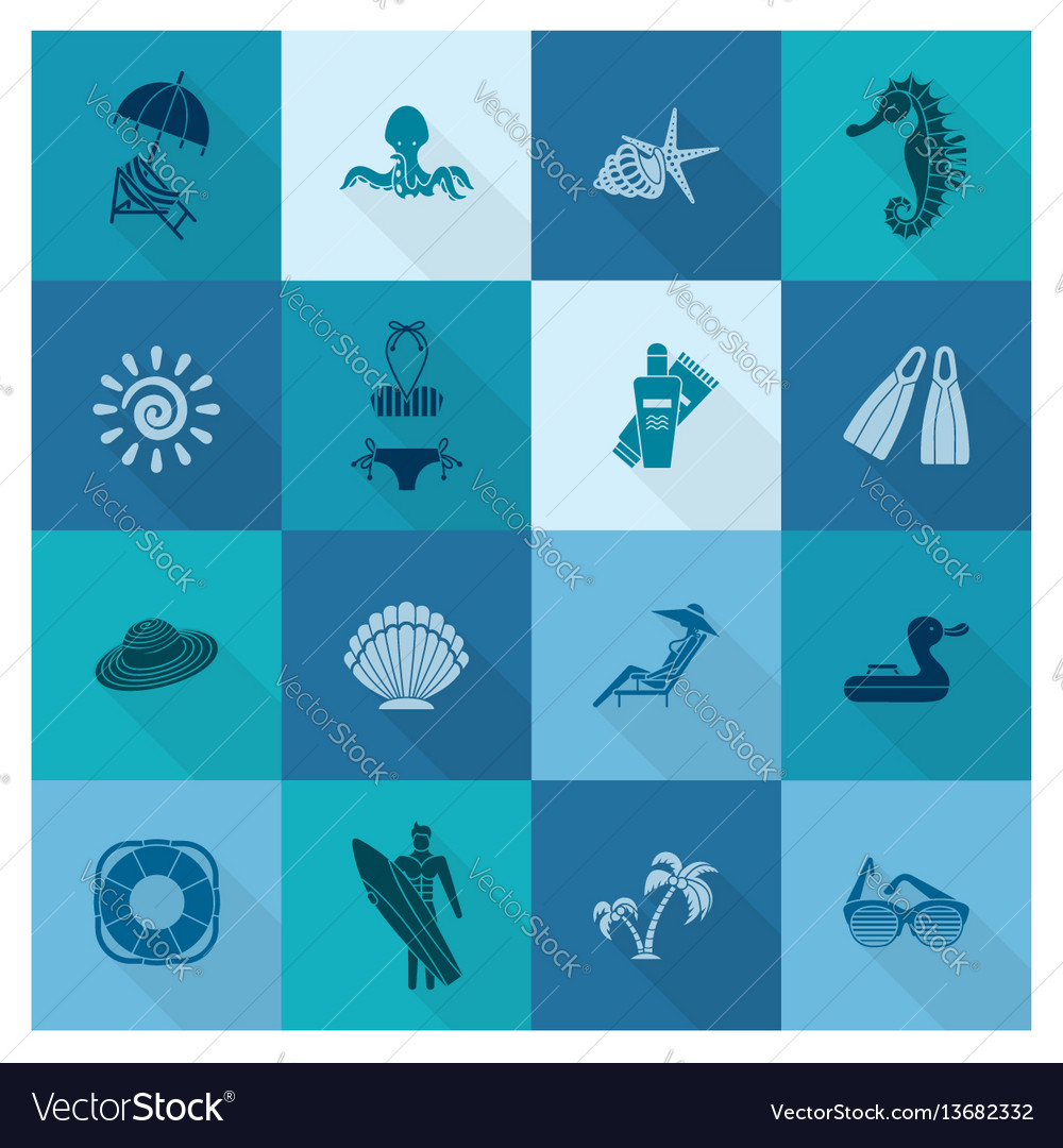 Summer and beach simple flat icons Royalty Free Vector Image