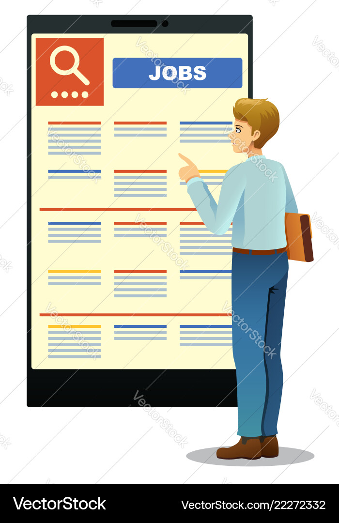 Woman looking at job posting Royalty Free Vector Image