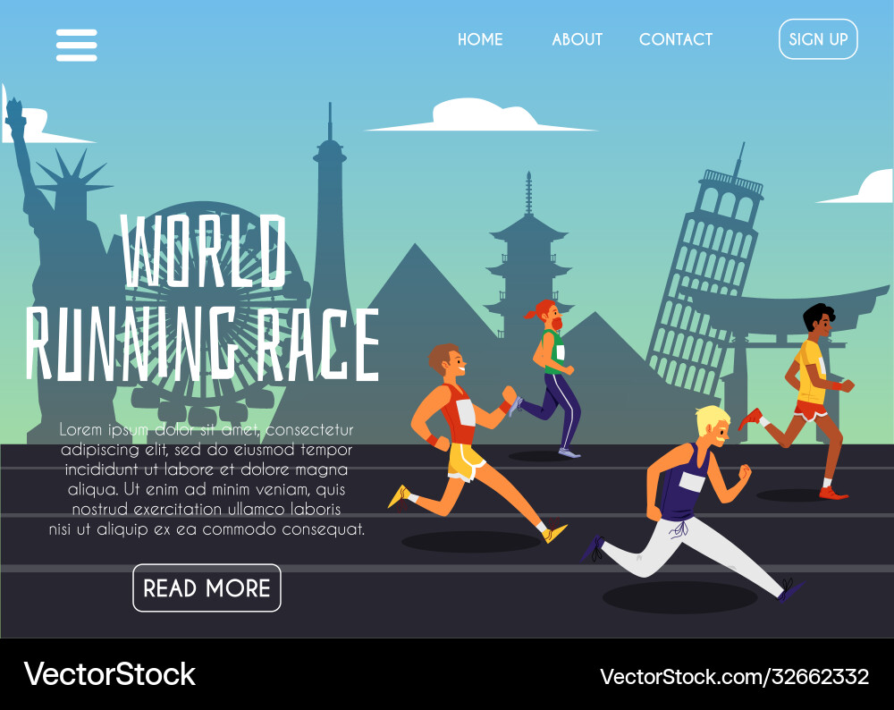 World running race website banner with runners Vector Image