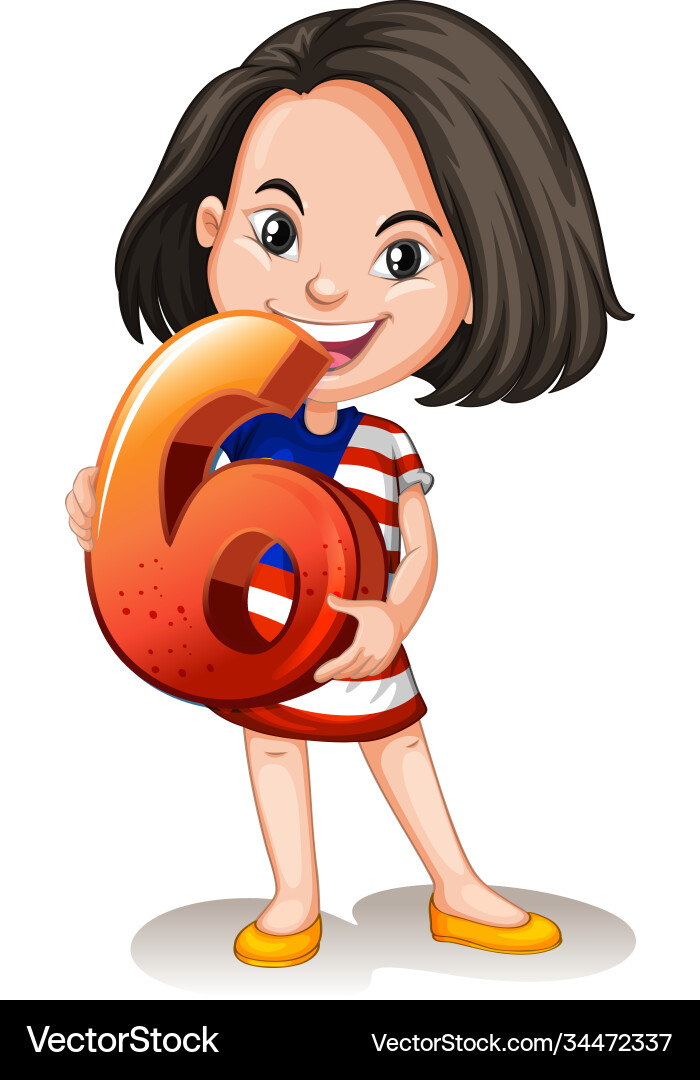 Asian girl holding math number six Royalty Free Vector Image