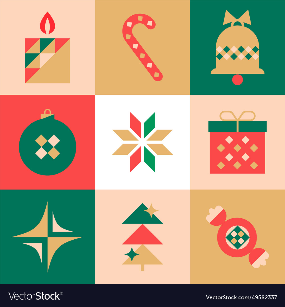 Christmas geometric seamless pattern with icons Vector Image