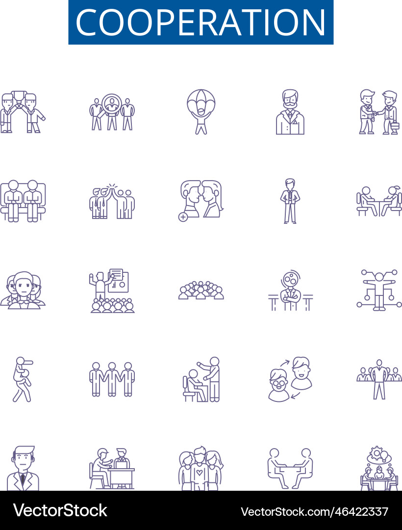 Cooperation line icons signs set design Royalty Free Vector
