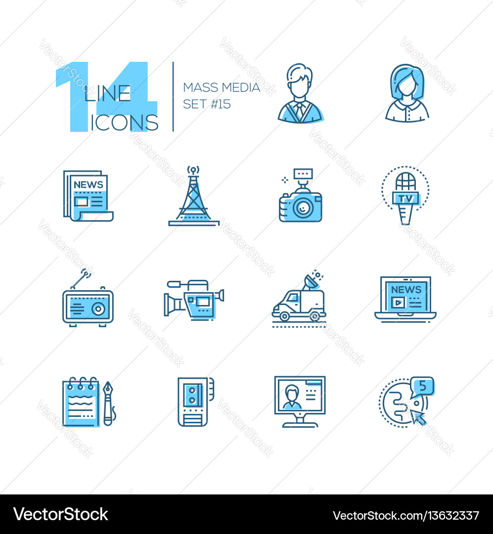 Mass media - modern single line icons set Vector Image
