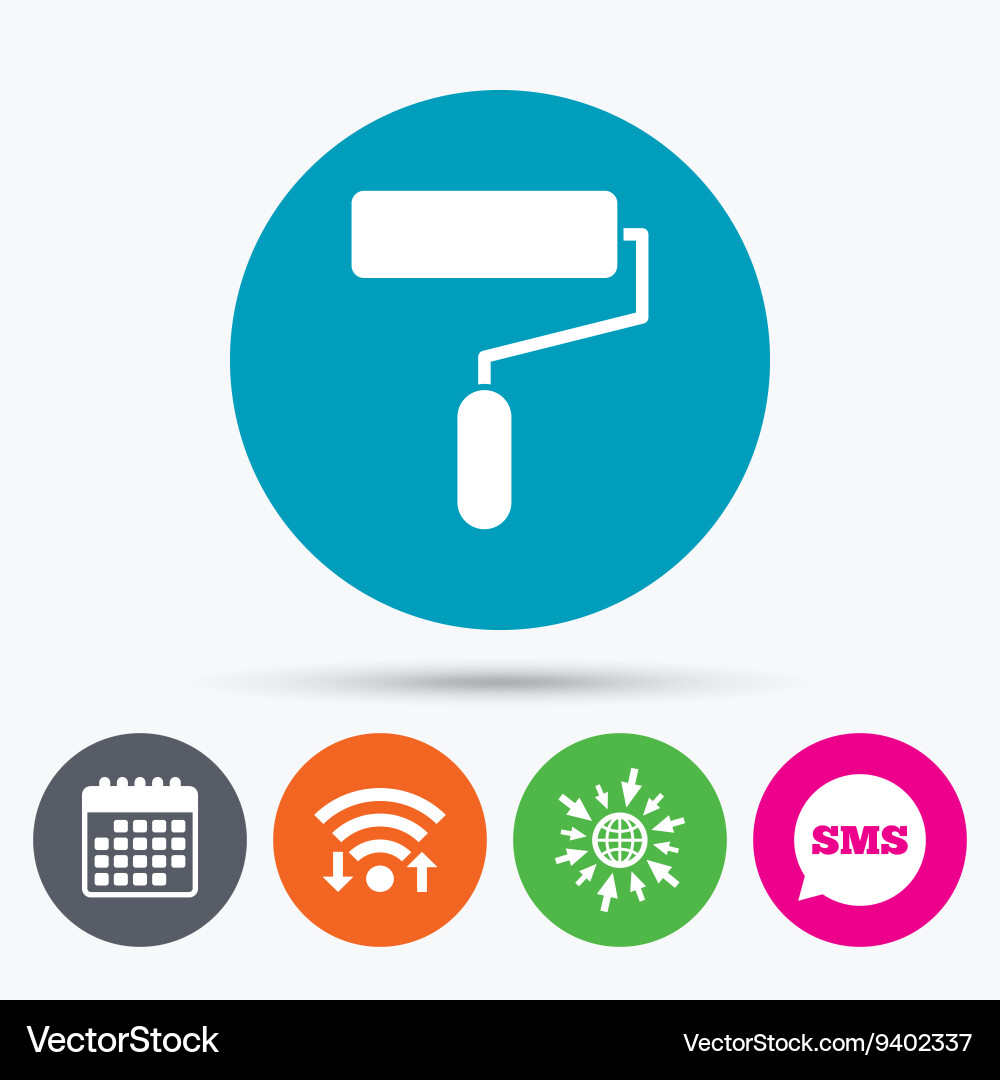 Paint roller sign icon painting tool symbol Vector Image