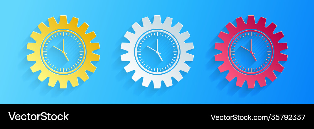 Paper cut time management icon isolated on blue Vector Image