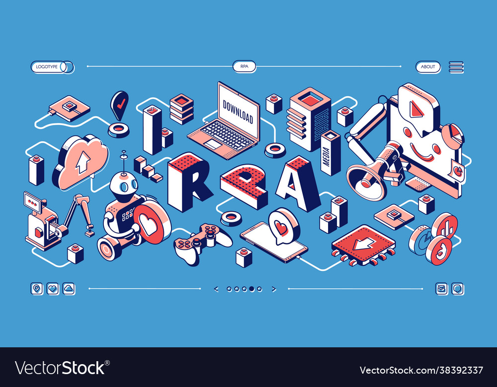 Rpa robotic process automation isometric landing Vector Image