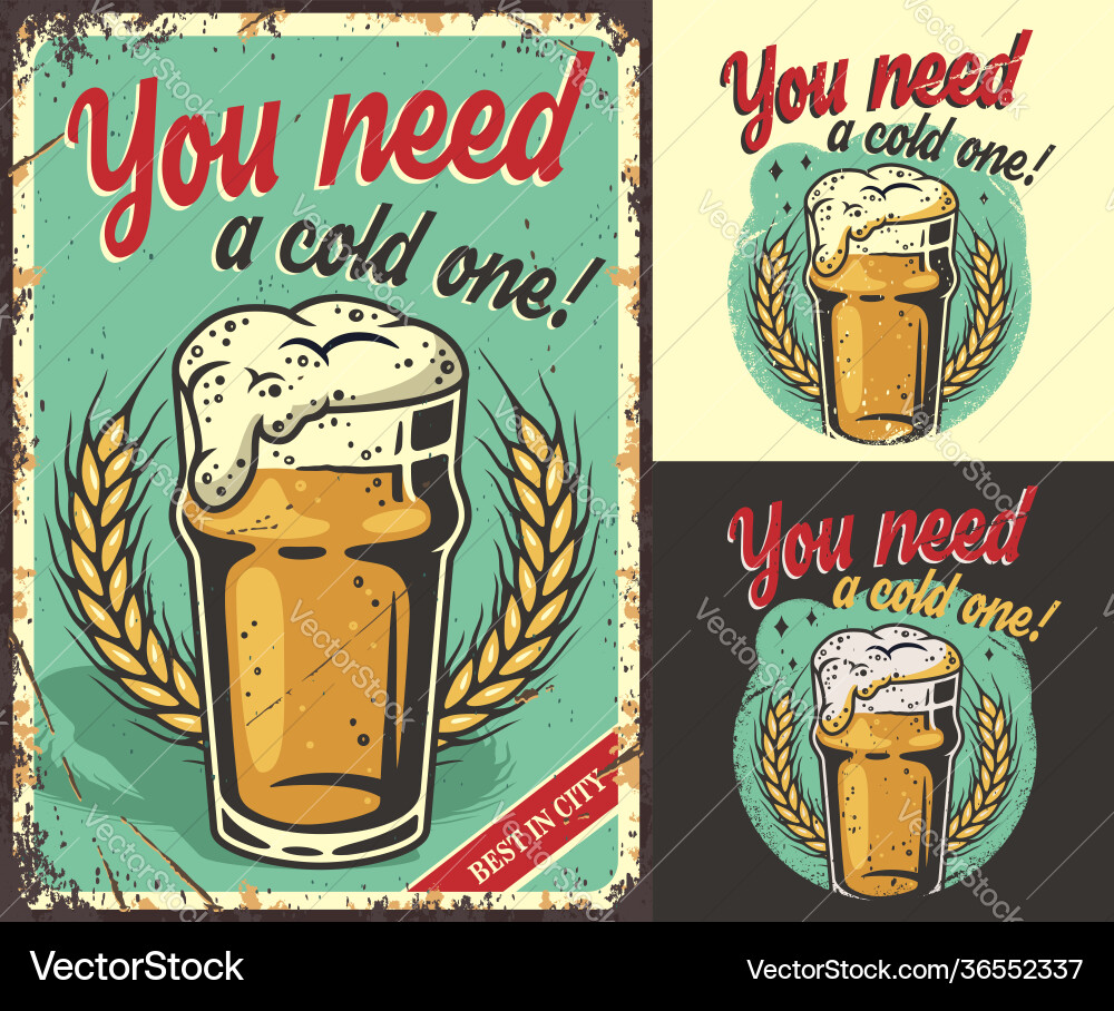 Set poster print with beer mug and barley Vector Image