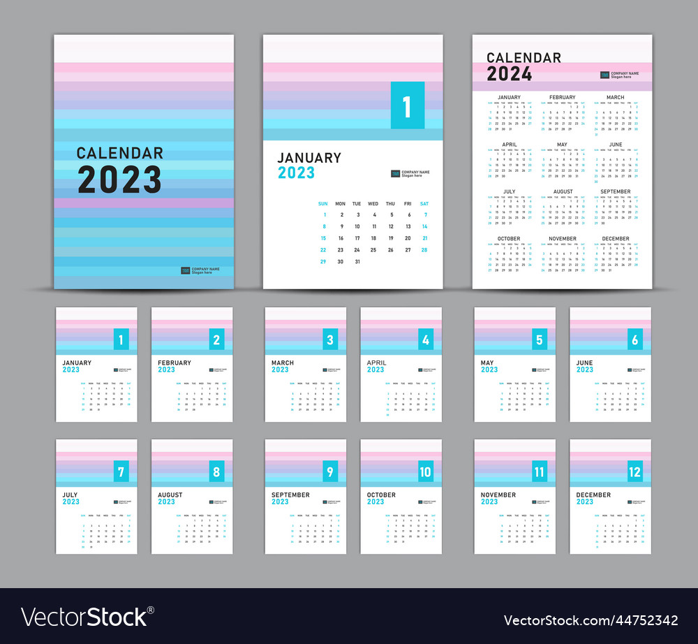 Calendar 2023 template set and 2024 year pastel Vector Image
