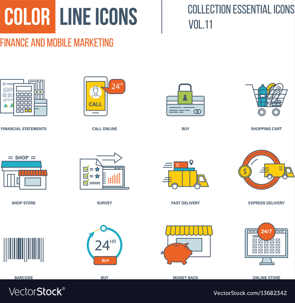 Color thin line icons set Royalty Free Vector Image