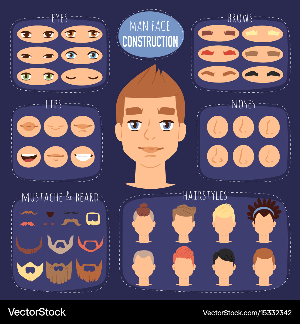 Man face emotions constructor parts eyes nose Vector Image