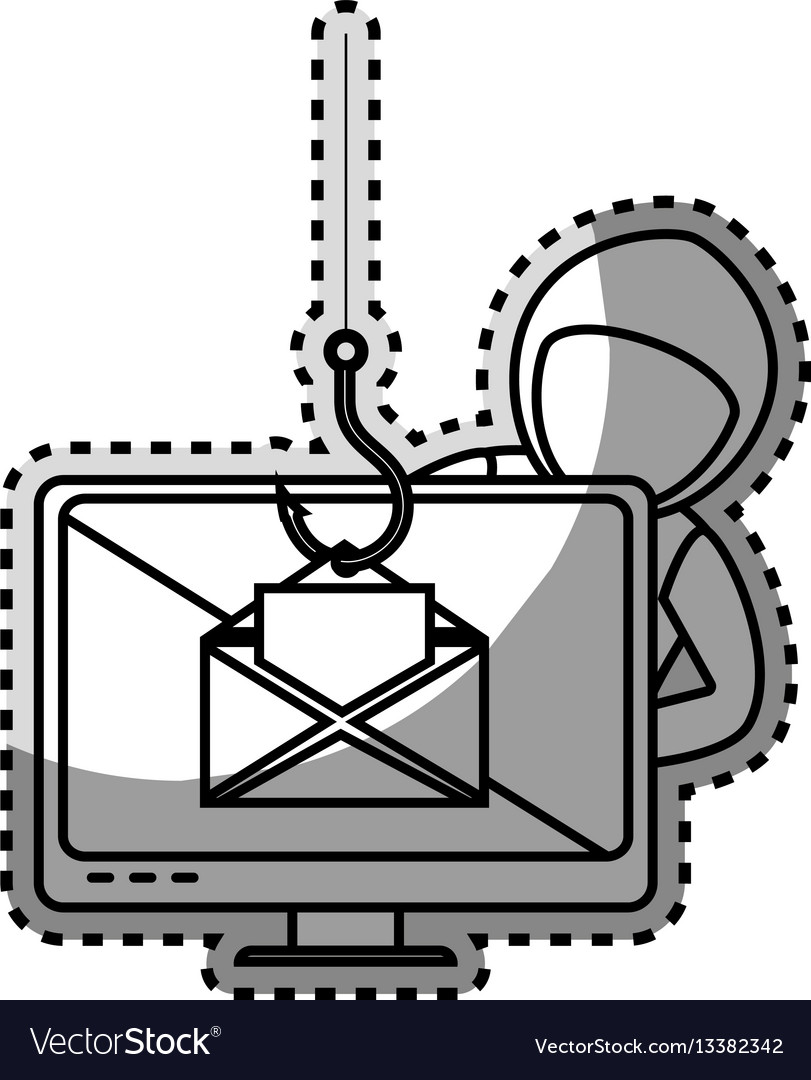 Monochrome contour sticker with hacker stealing Vector Image