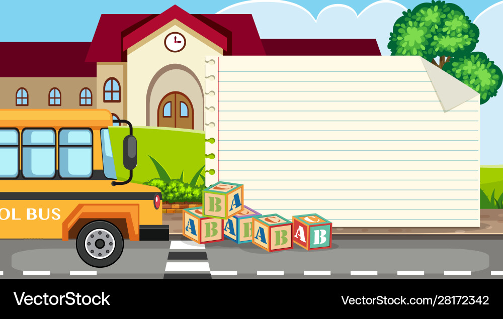 Paper template with school bus on road Royalty Free Vector