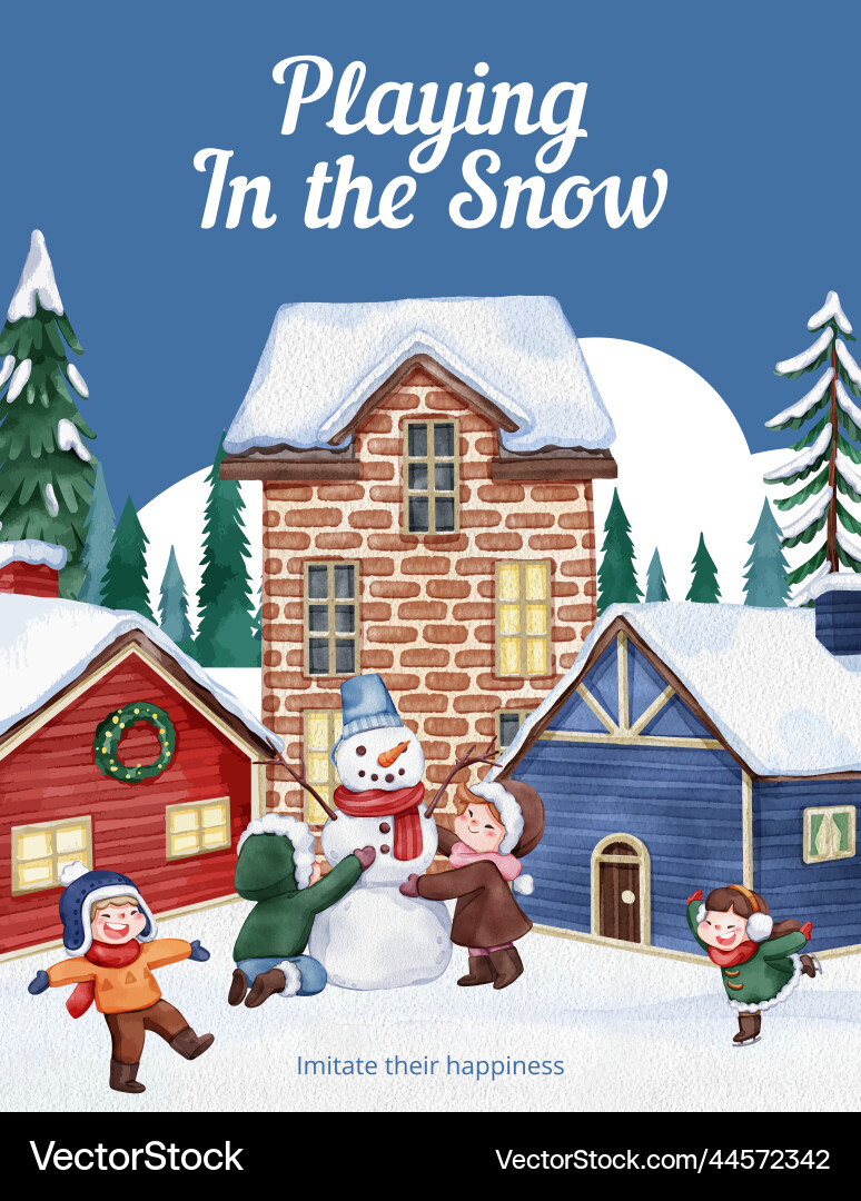 Poster template with children enjoy winter Vector Image