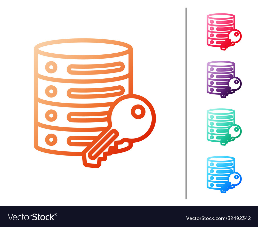 Red Line Server Security With Key Icon Isolated Vector Image