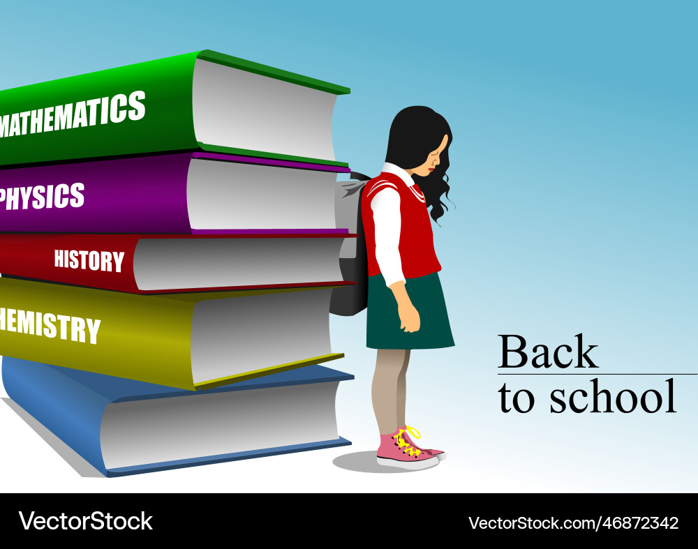 School girl on abstract background back Royalty Free Vector