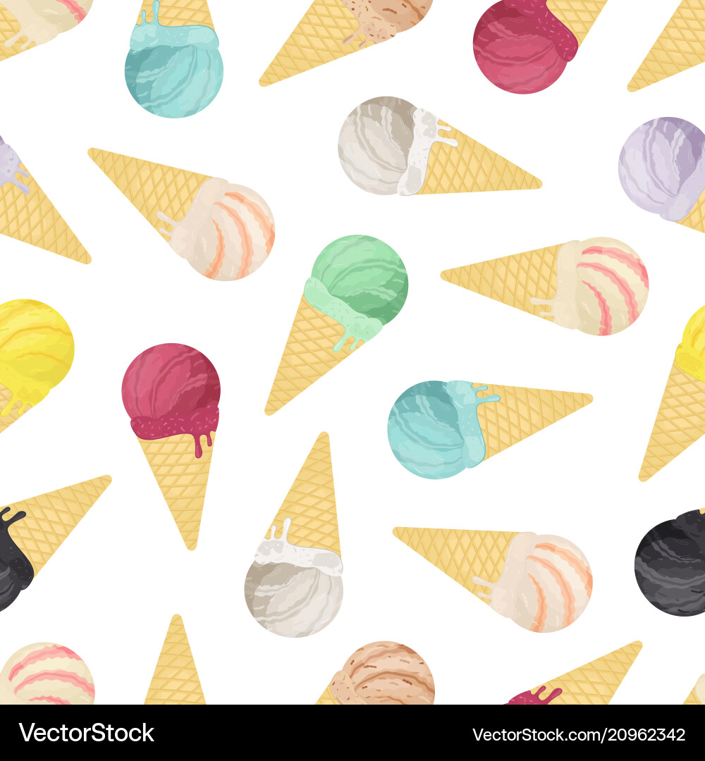 Seamless pattern of ice cream in cones Royalty Free Vector