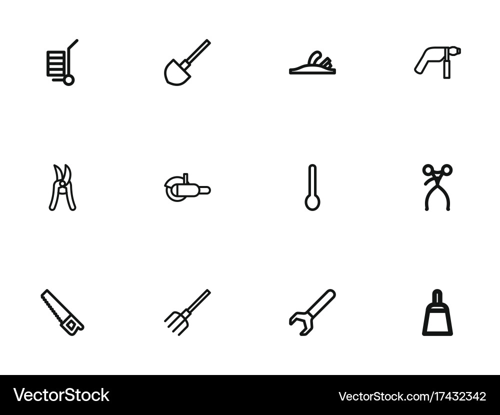 Set of 12 editable tools outline icons includes Vector Image