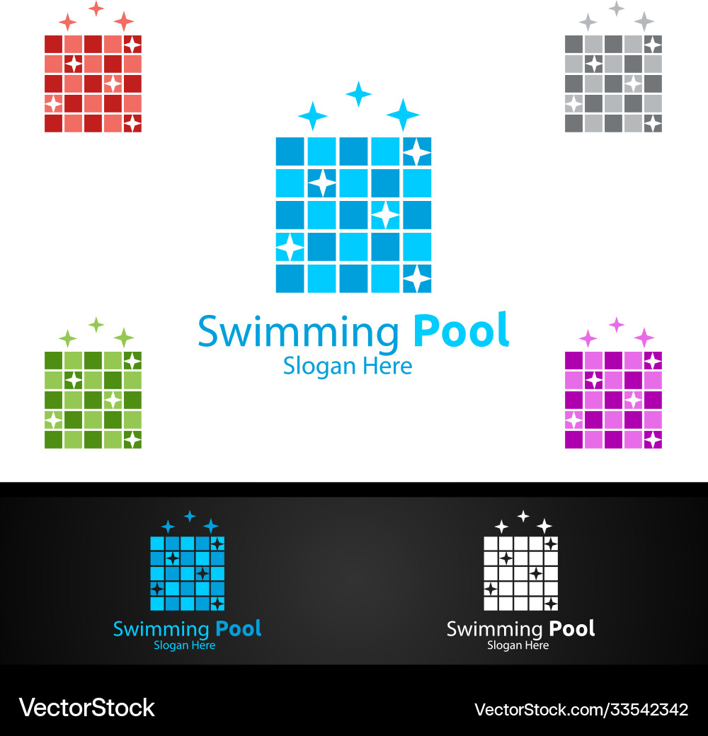 Swimming pool service logo with cleaning pool Vector Image
