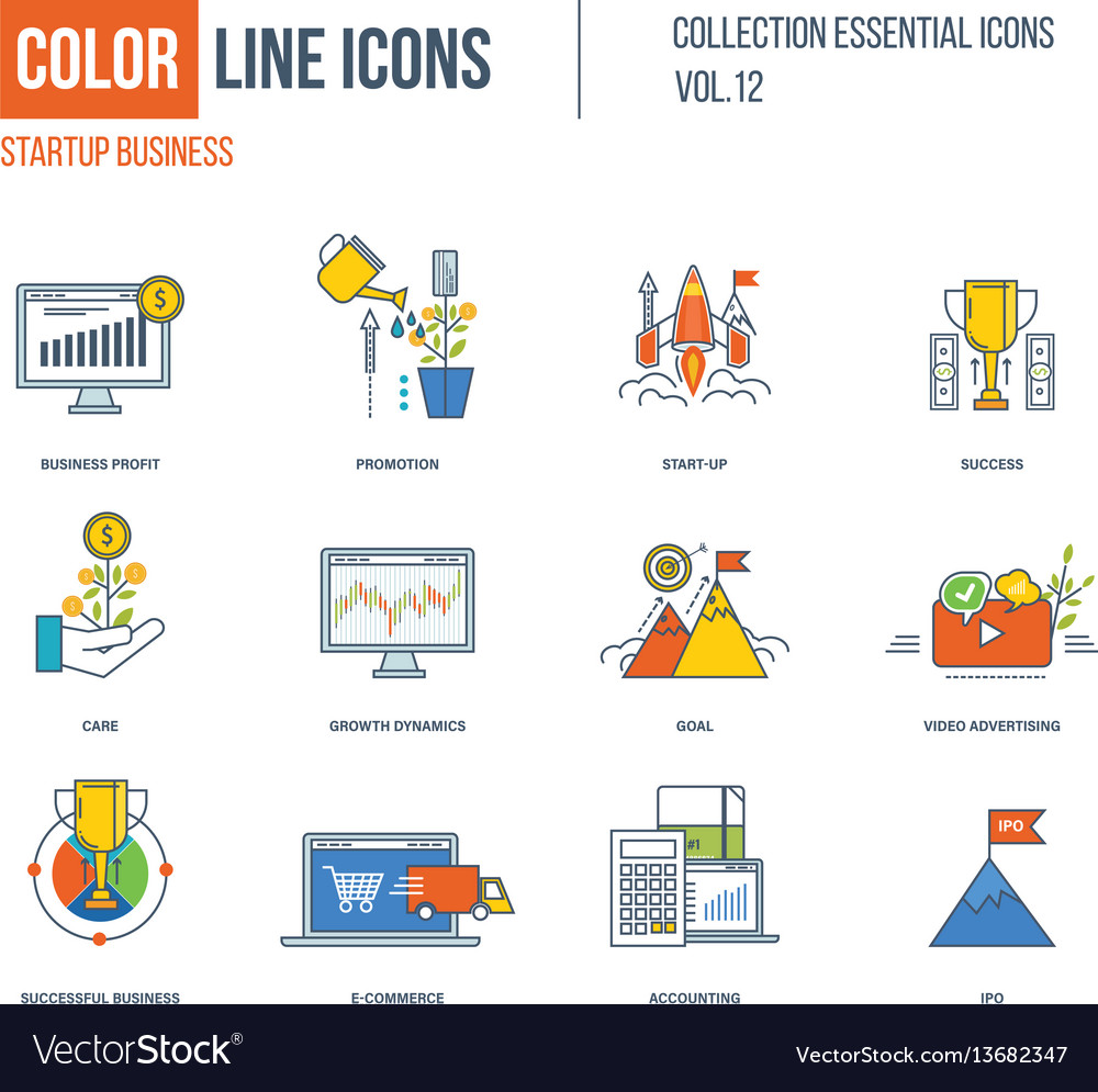 Color thin line icons set Royalty Free Vector Image