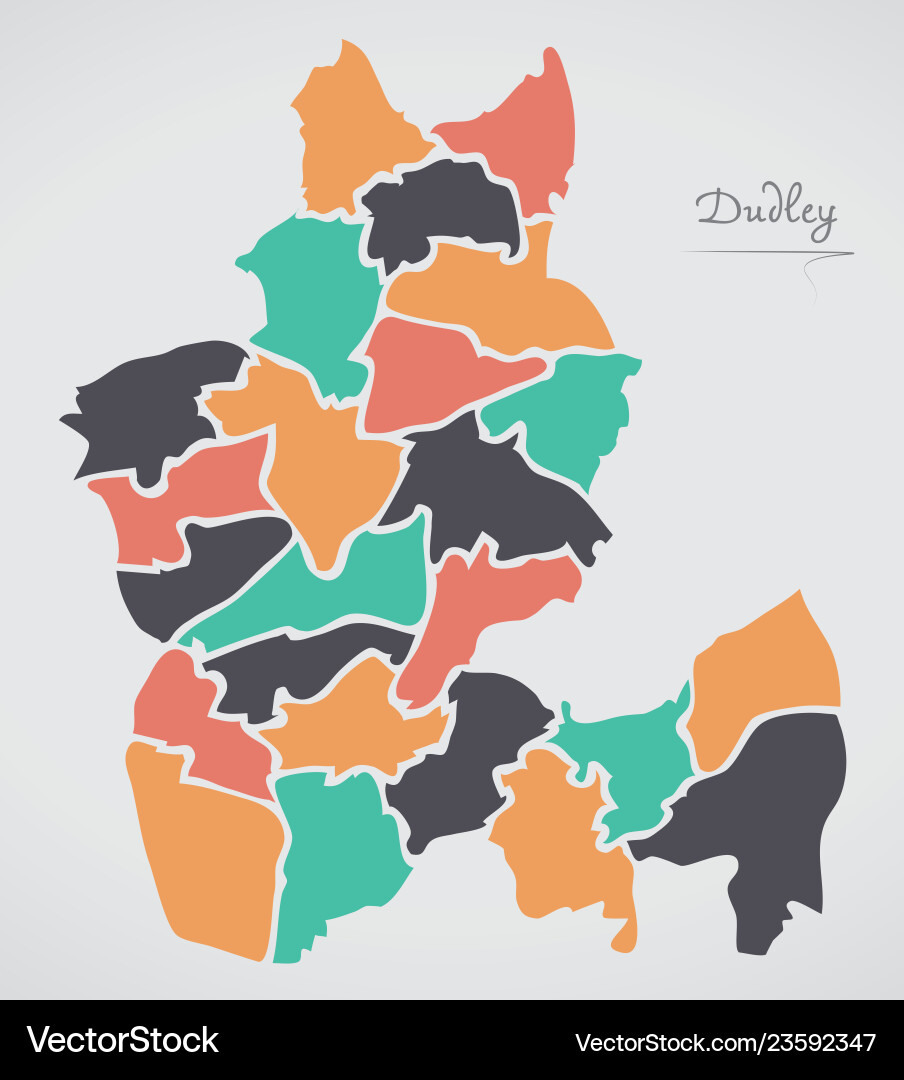 Dudley map with wards and modern round shapes Vector Image