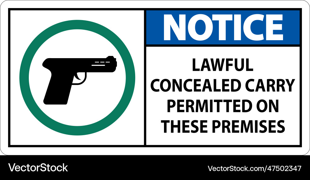 Notice firearms allowed sign lawful concealed Vector Image