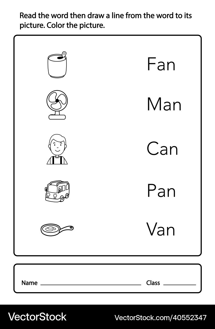 Read the word then draw a line from Royalty Free Vector