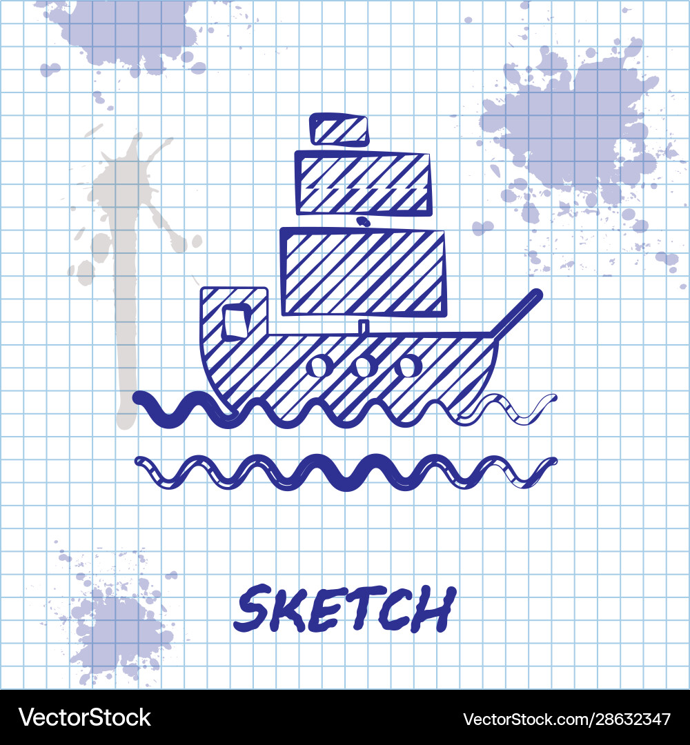 Sketch line ship icon isolated on white background