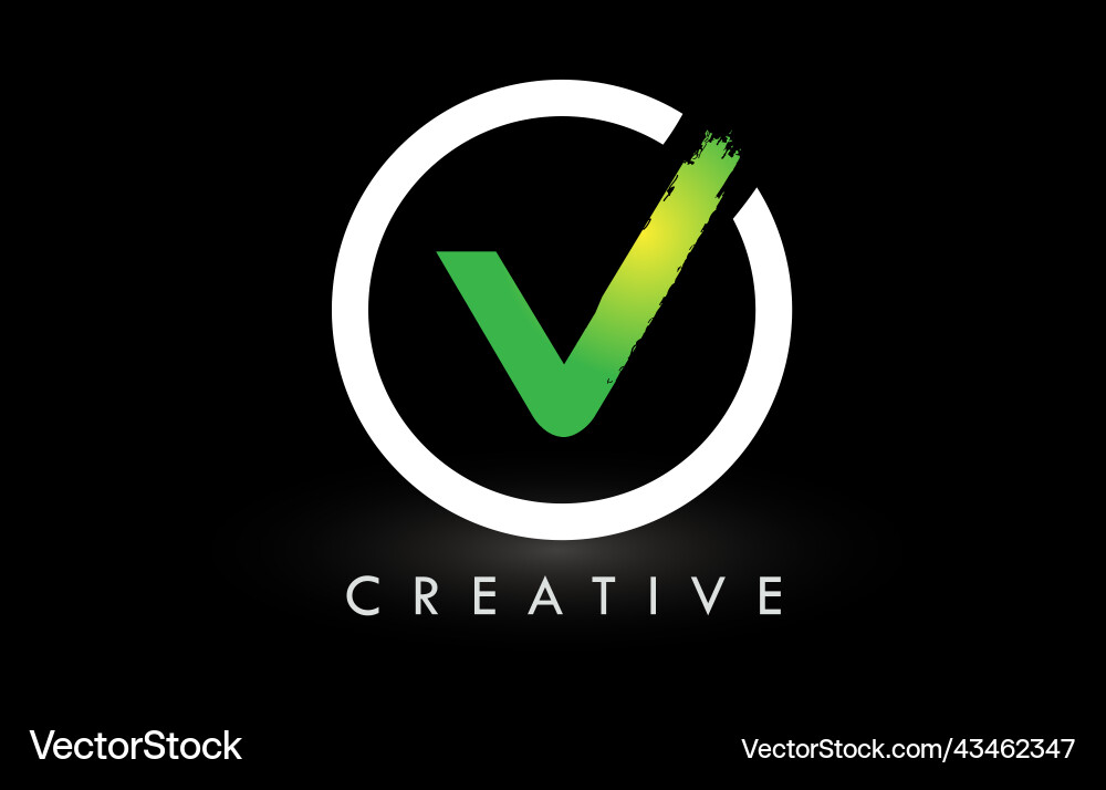 V green white brush letter logo design creative Vector Image