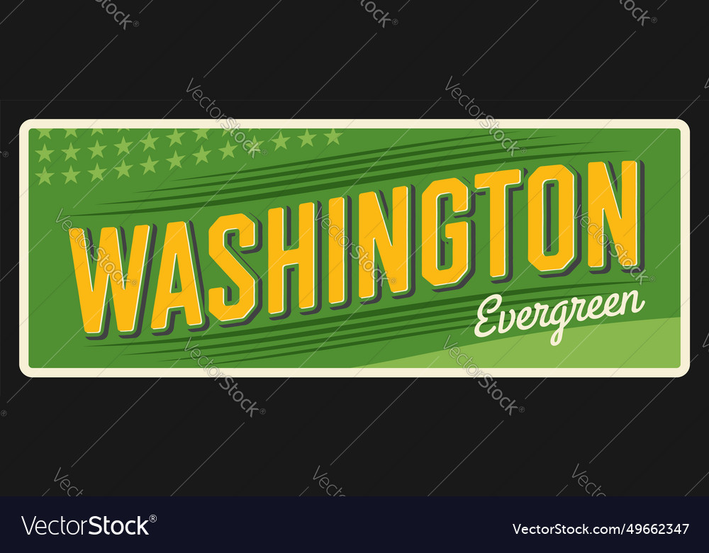 Washington evergreen usa state sign travel plate Vector Image