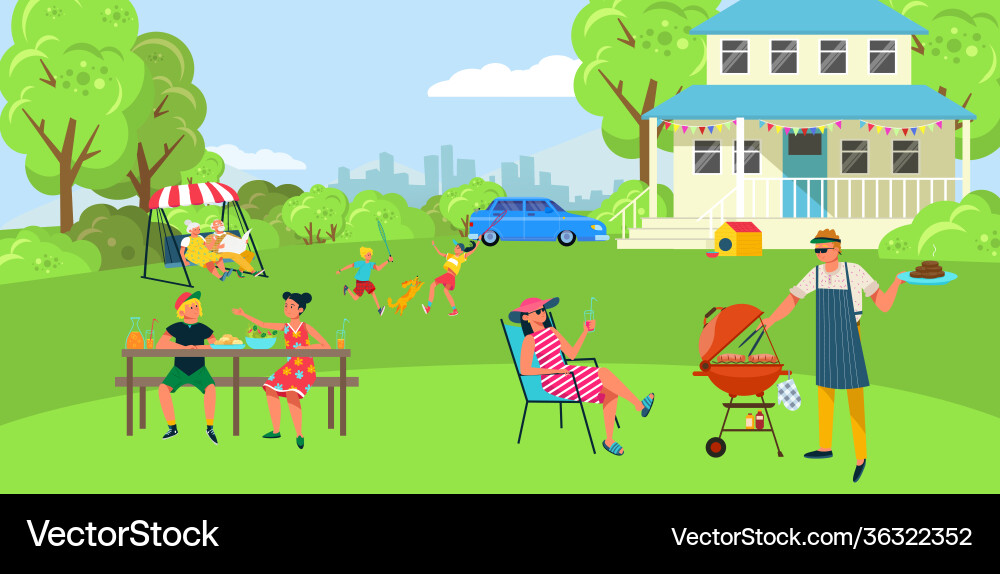 Bbq cooking meat barbecue outdoor backyard Vector Image