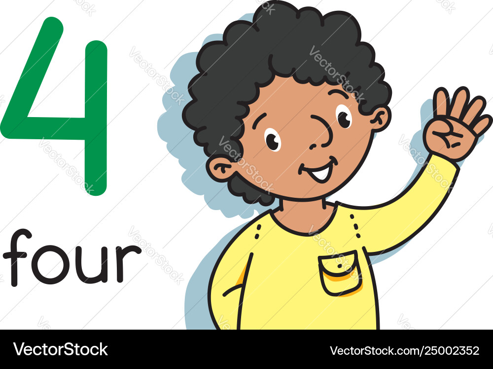 Boy showing four hand counting education card 4 Vector Image
