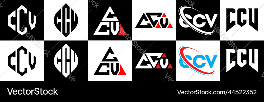 Ccv letter logo design in six style polygon Vector Image