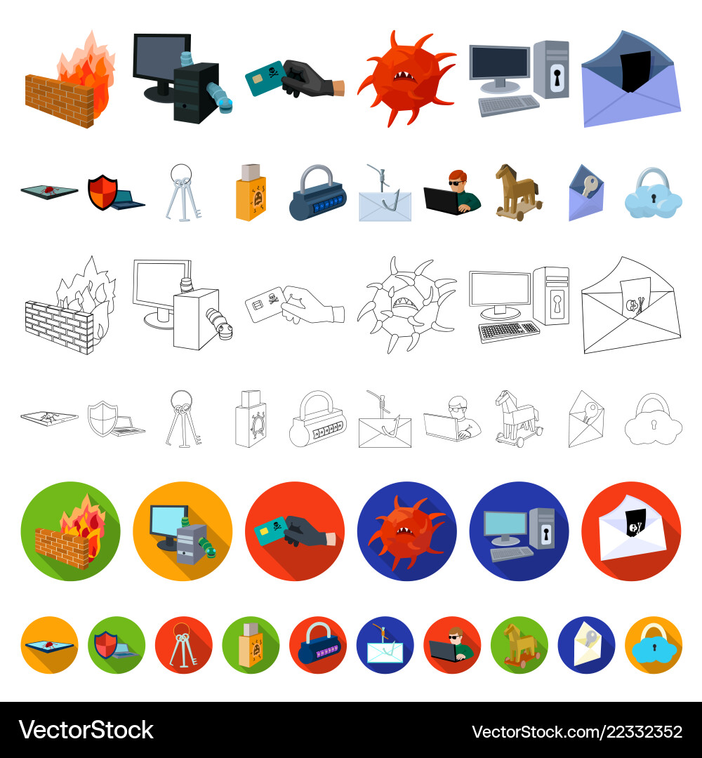 Hacker and hacking cartoon icons in set collection