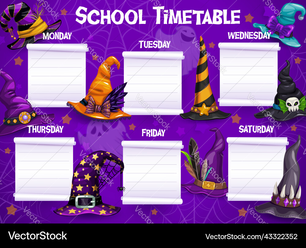 Halloween education timetable schedule ghosts Vector Image