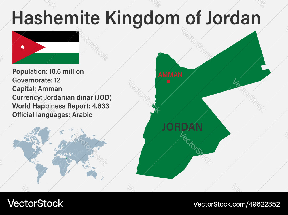Highly detailed jordan map with flag capital Vector Image