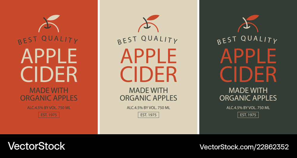 Set of three labels for apple cider Royalty Free Vector
