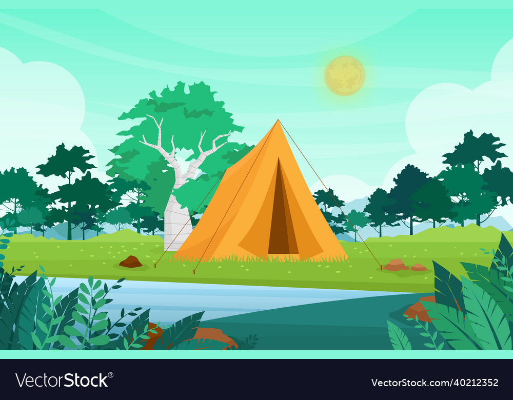 Summer camping with tents outdoor nature Vector Image