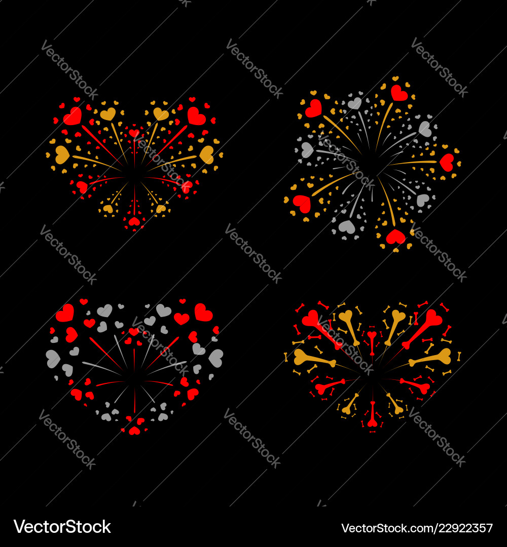 Beautiful heart-fireworks set bright romantic Vector Image