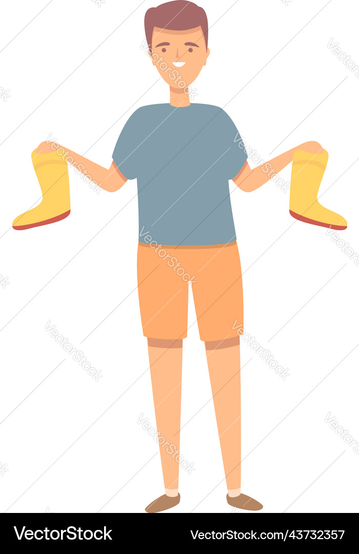 Boy take rubber boots icon cartoon nature Vector Image