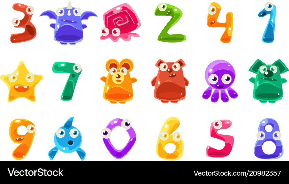 Digit shaped animals and other jelly creatures set
