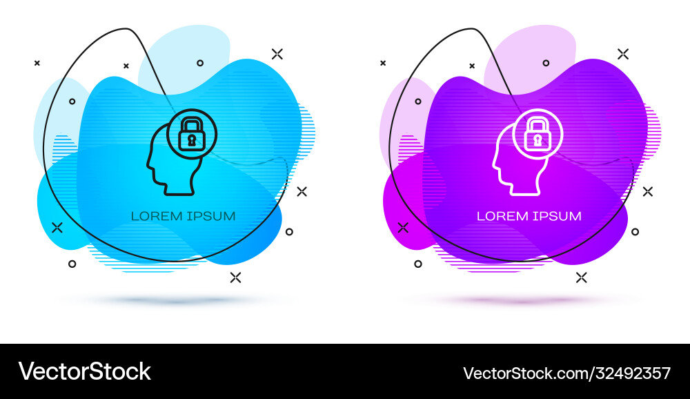 Line human head with lock icon isolated on white Vector Image