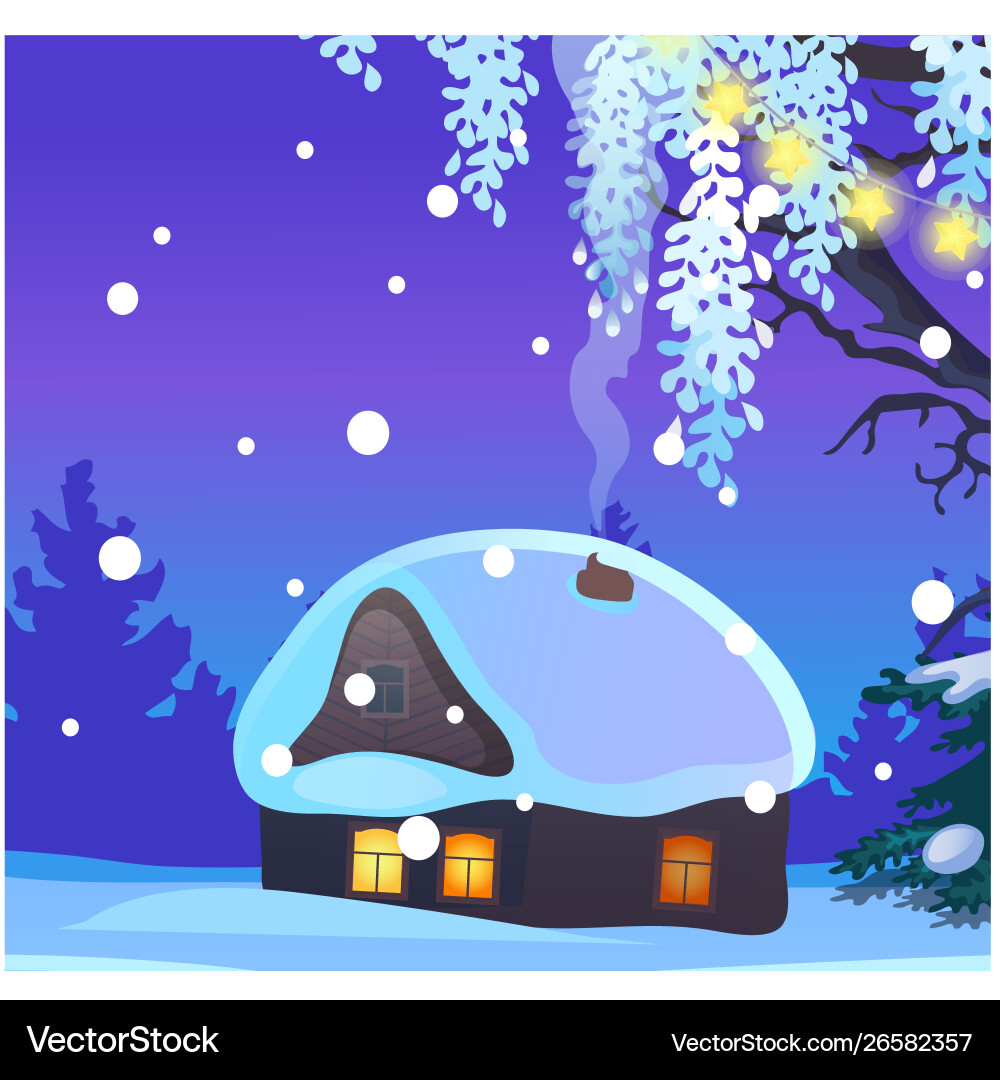 Poster with cozy rustic small hunting lodge Vector Image