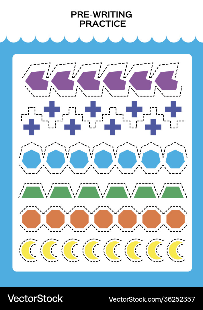 Shapes tracing practice for kids pre-writing Vector Image