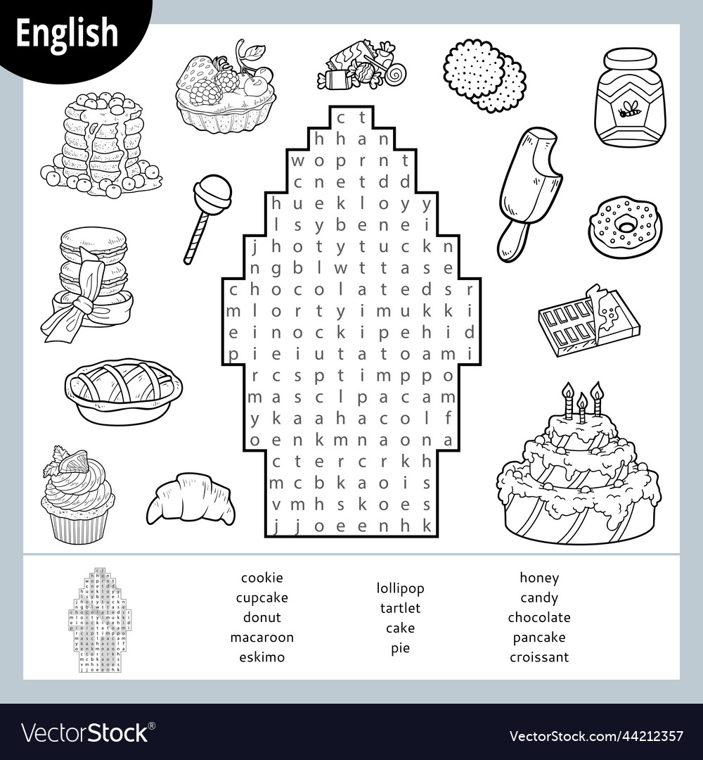 Word search puzzle cartoon set of sweets Vector Image